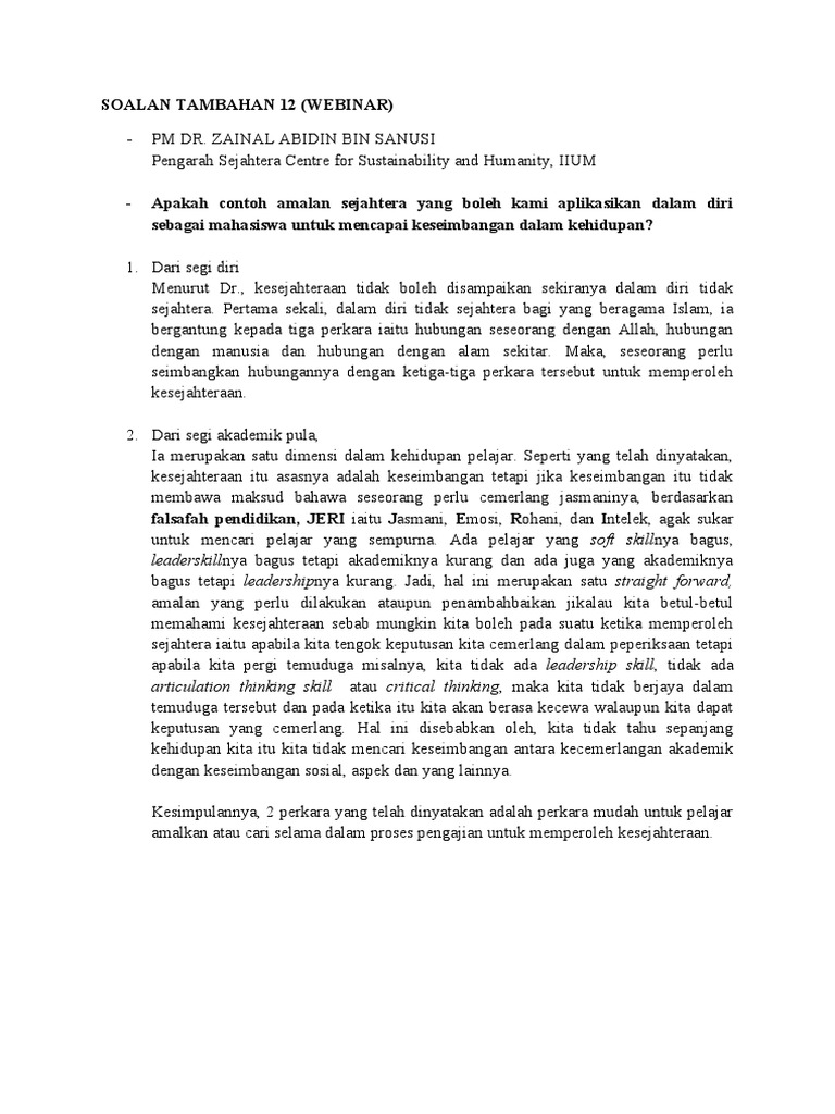 RUMUSAN WEBINAR SOALAN Tambahan 12 Dan Soalan 9 | PDF
