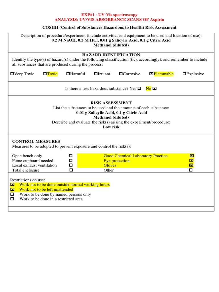 Coshh Form - Exp1 | PDF