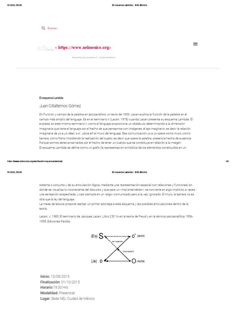 El Esquema Lambda - NEL México | PDF | Jacques Lacan | Psicoanálisis