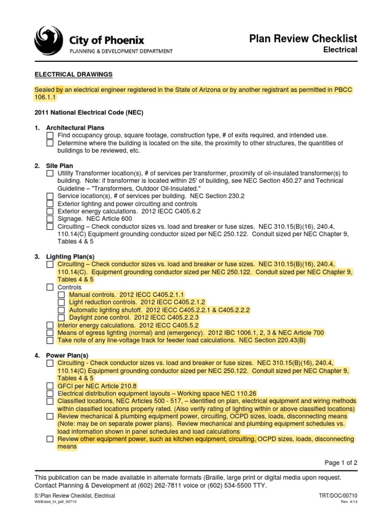 COP Electrical Plan Review Checklist | PDF | Electric Power ...