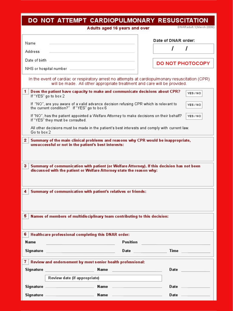 DNAR Order Form and Guidelines | PDF