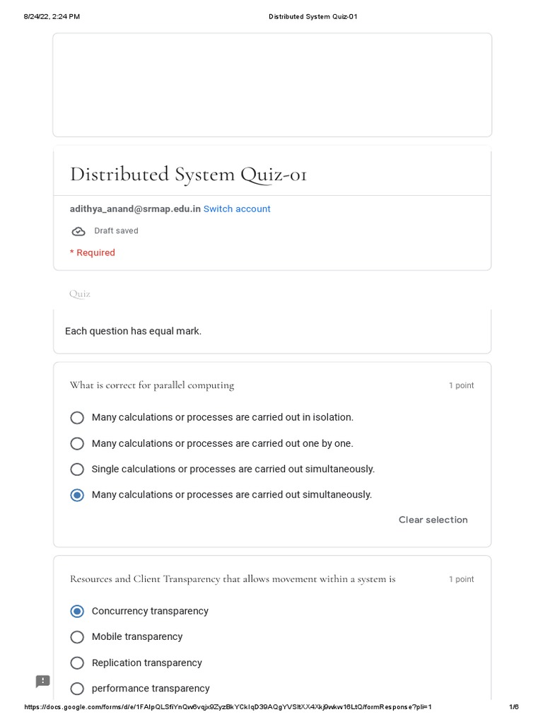 Distributed System Quiz-01 | PDF | Distributed Computing | Computer Network