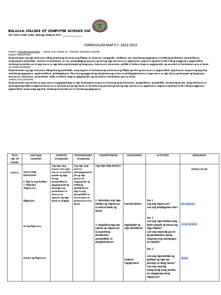 2nd Quarter Curriculum Map Ap 10 | PDF