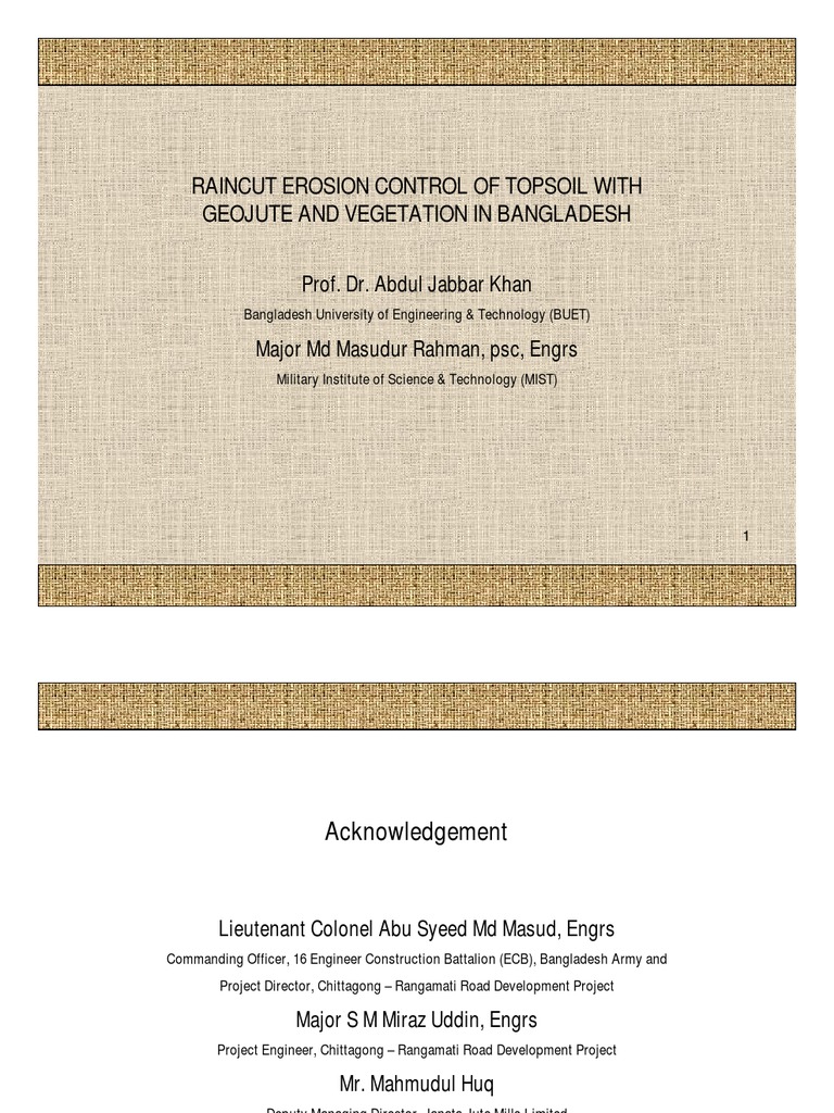Erosion Control with Geojute in Bangladesh | PDF | Topsoil | Sand