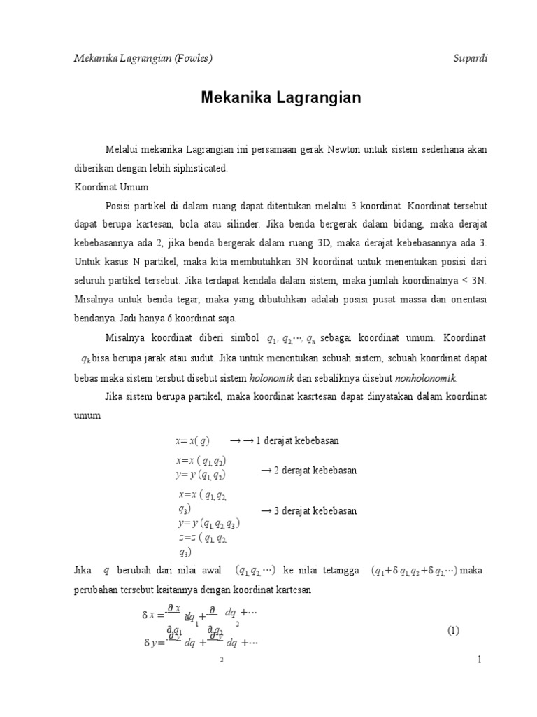 Mekanika Lagrange | PDF | Metode & Bahan Ajar