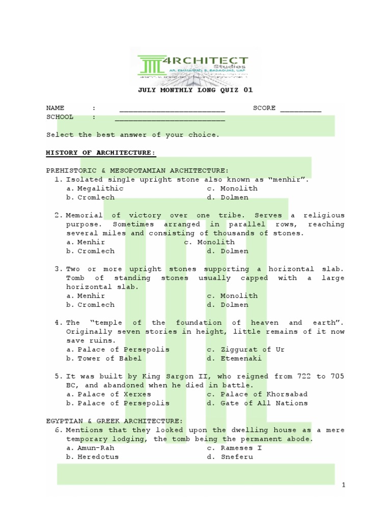 Questionnaire - July Monthly Long Quiz | PDF | Art