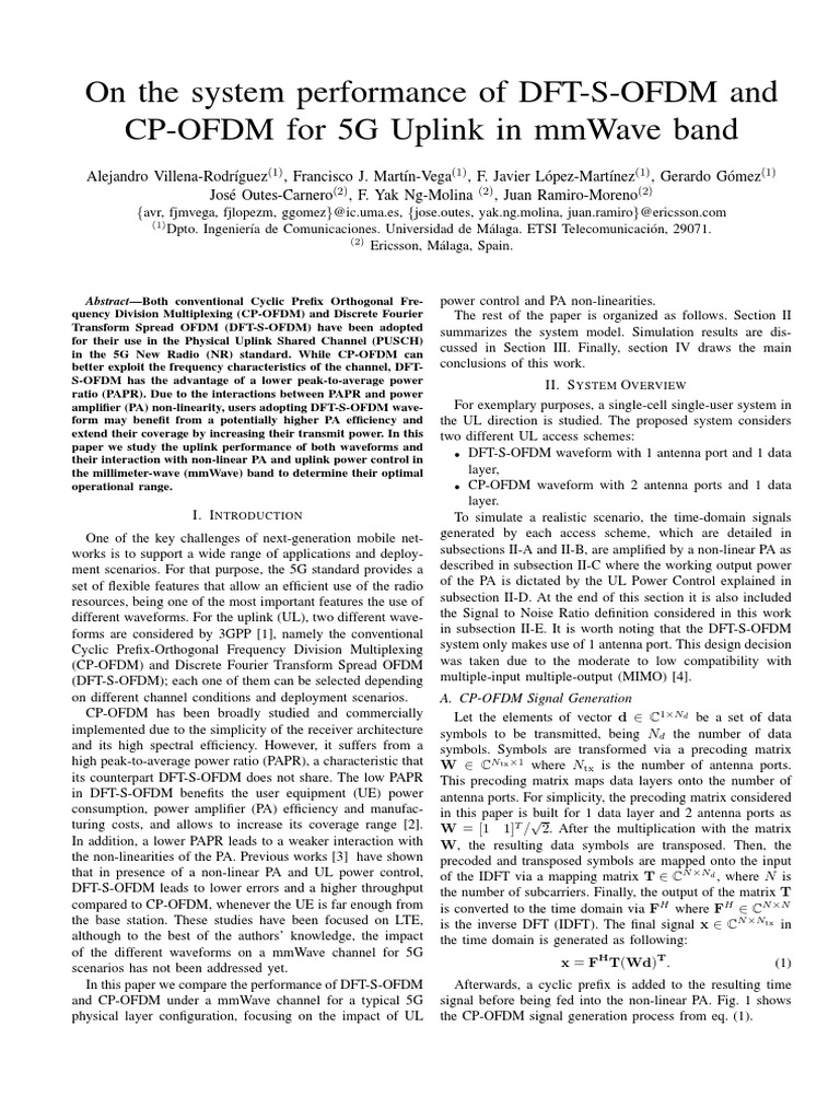 On The System Performance Of Dft S Ofdm And Cp Ofdm For 5g Uplink In