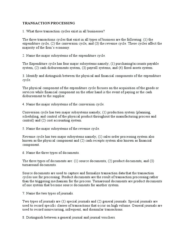 Accounting Information System - Transaction Processing | Download Free PDF | Financial Audit ...