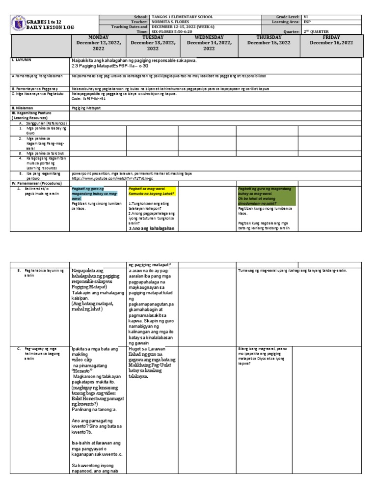DLL - Esp 6 - Q2 - W4 | PDF