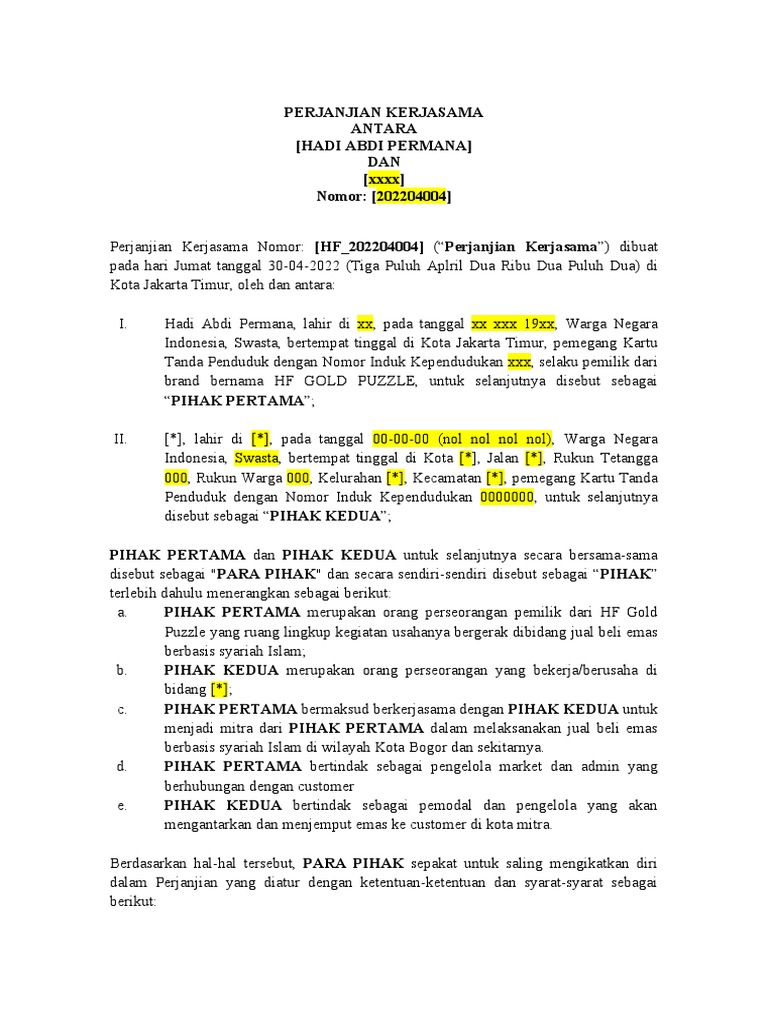 (Draft) - Perjanjian Kerjasam | PDF