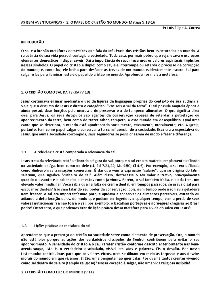 Lição 2. O Papel Do Cristão No Mundo - Adaptado DERP | PDF | Jesus ...