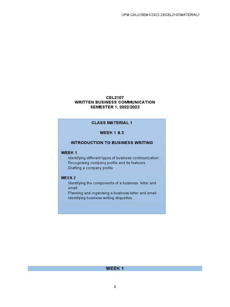 Class Material 1 Week 1 - 2 | PDF | Communication | Human Communication