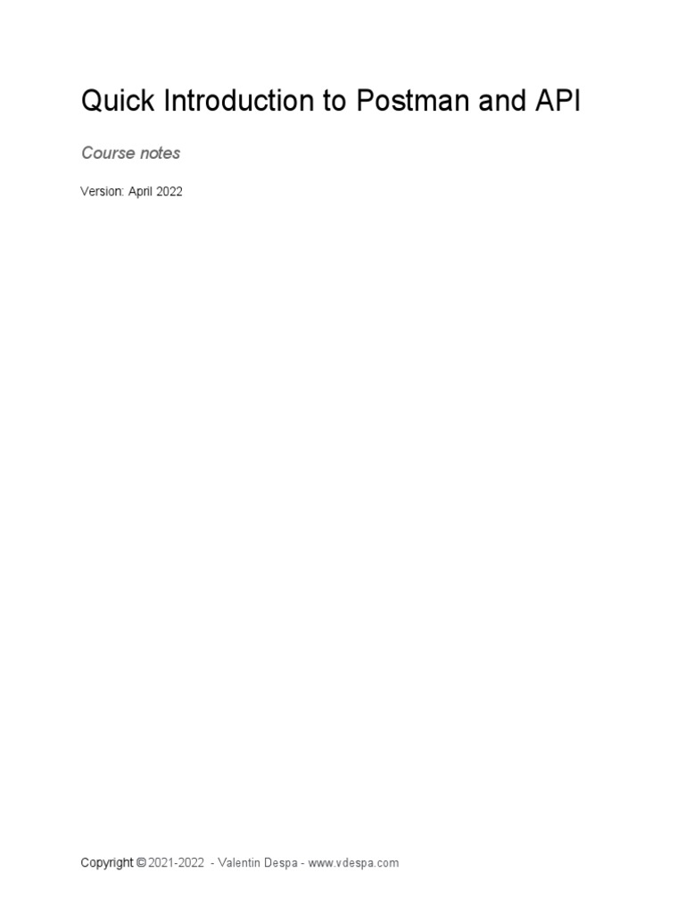 Introduction To Postman and API v2022 (Course Notes) | PDF | Hypertext ...