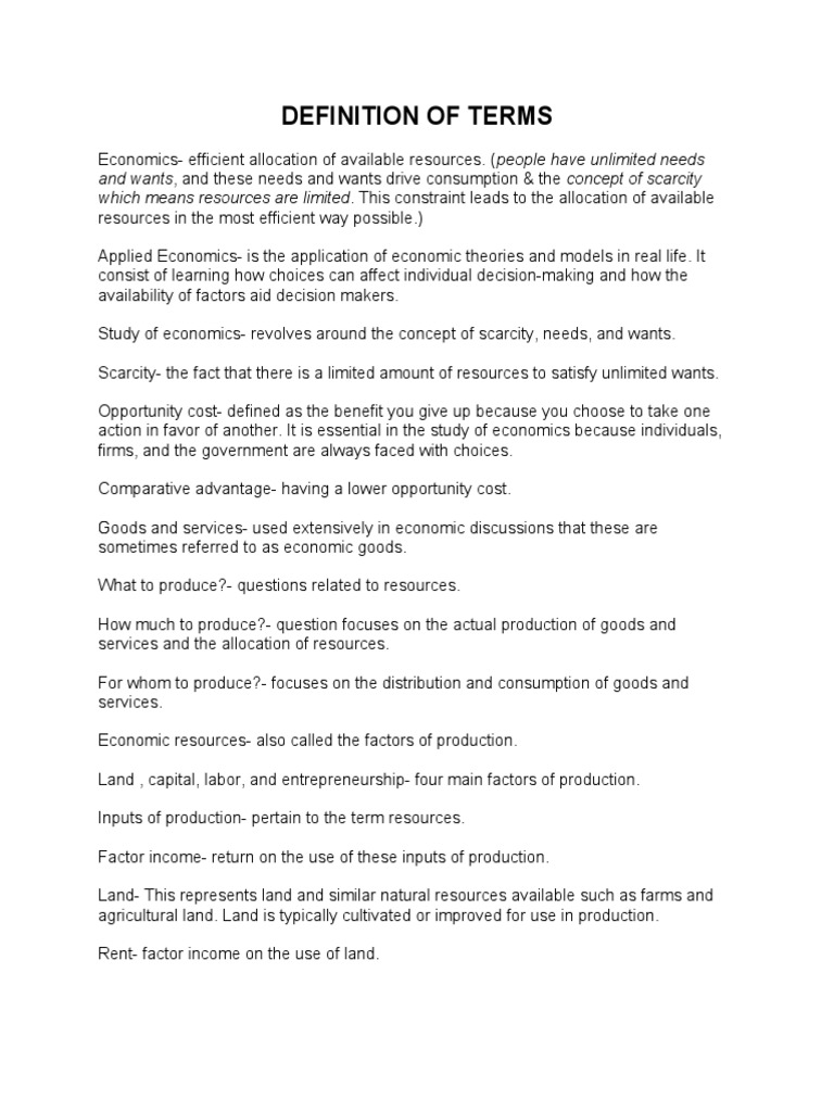 Key Economic Concepts and Definitions | PDF | Economics | Utility