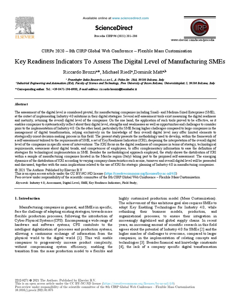 Key Readiness Indicators To Assess The Digital Level of Manufacturing SMEs-1-s2.0 ...