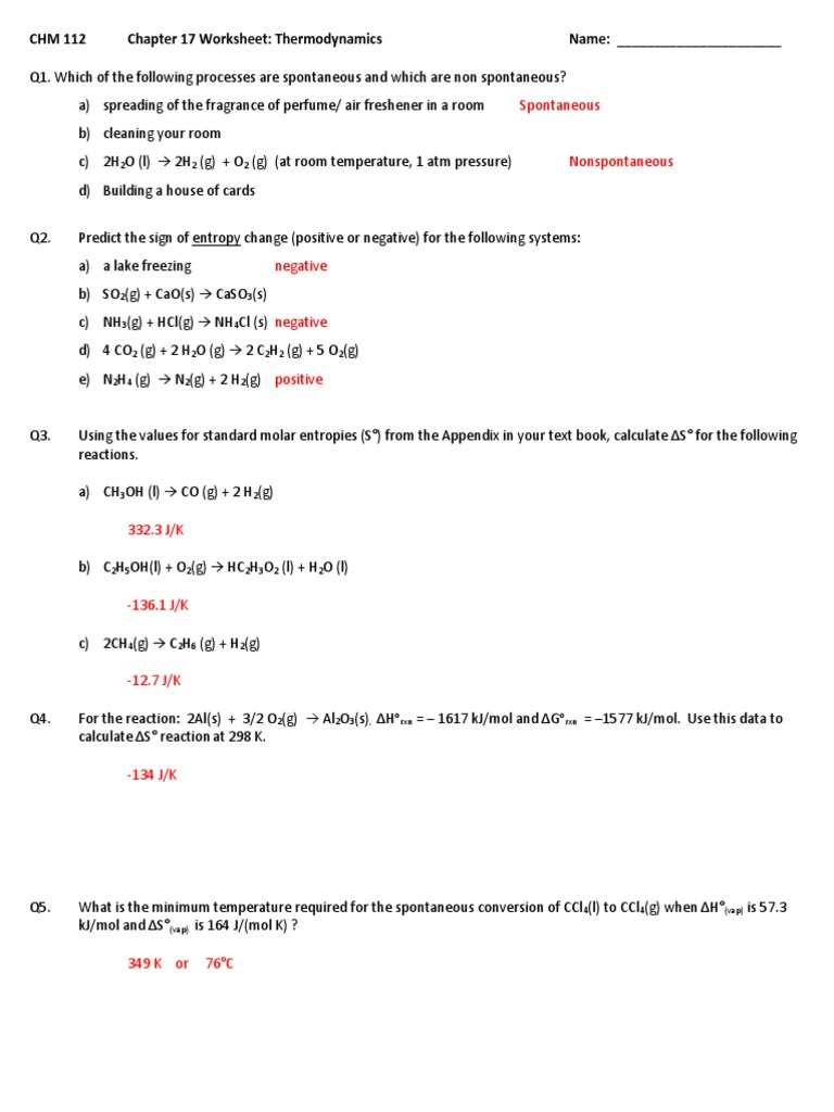 Chapter 17 Thermodynamics Key | PDF | Chemical Reactions | Physical ...