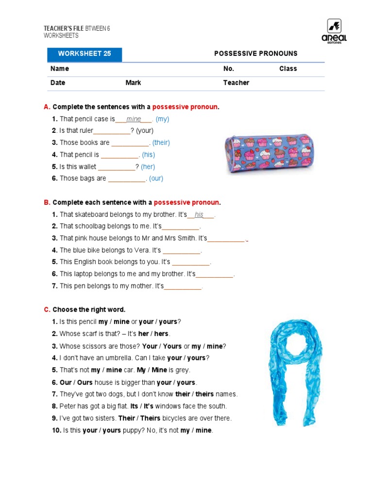 Possessive Pronouns 6ºano | PDF | Human Communication | Linguistic Typology