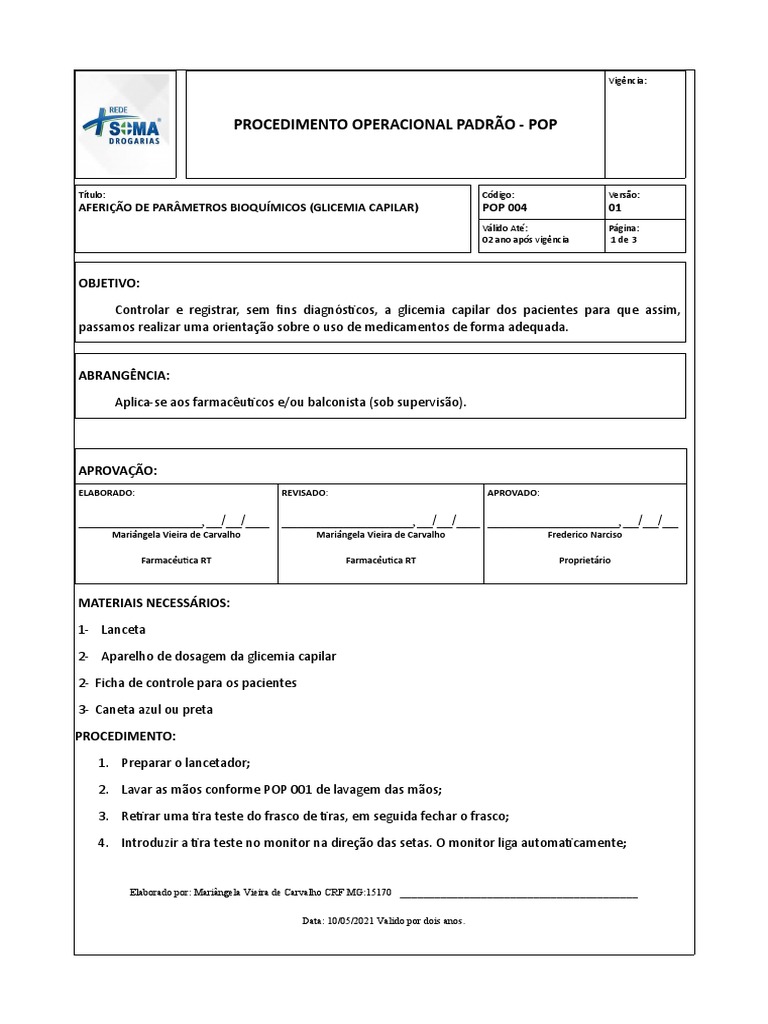 Pop 004 - Aferição de Glicemia Capilar - Cópia | Download grátis PDF ...