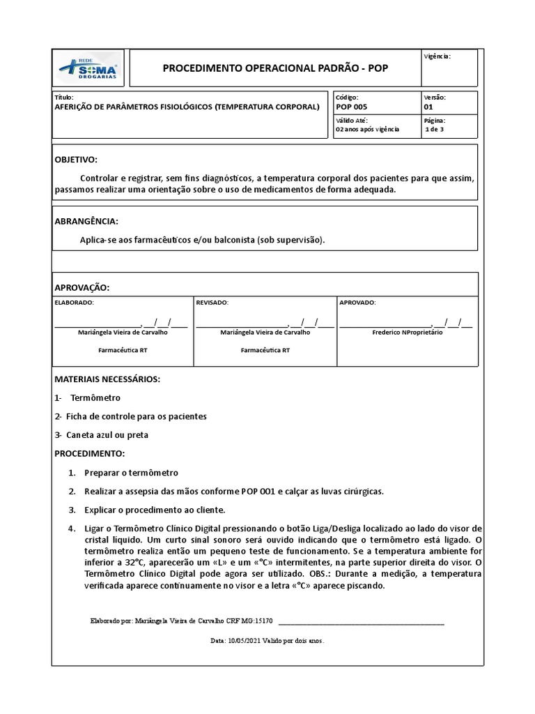 Pop 005 - Aferição de Temperatura Corporal - Cópia | PDF | Termômetro ...