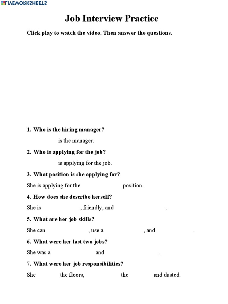 Job Interview Practice Video & Questions | PDF