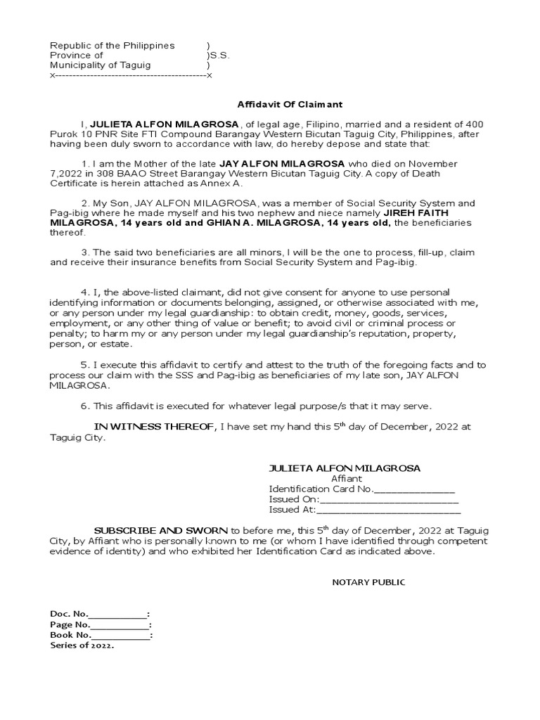 Affidavit of Claimant | PDF | Affidavit | Civil Law (Common Law)