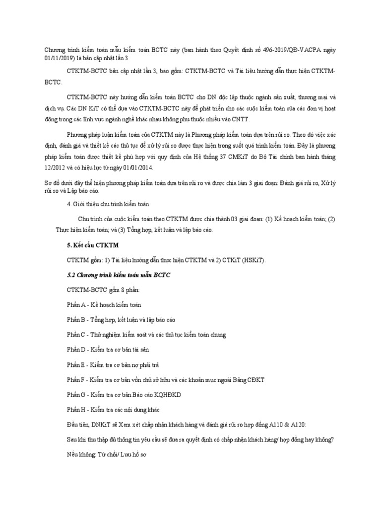 Chương trình kiểm toán mẫu kiểm toán BCTC | PDF