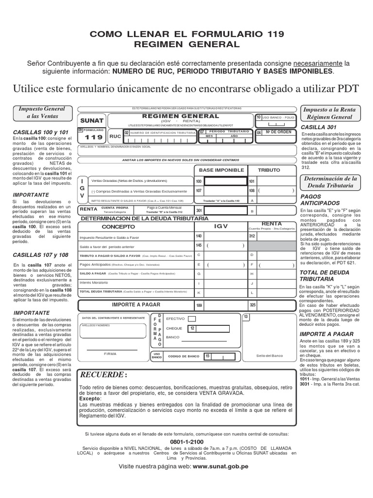 Como Llenar El Formulario 119 - Sunat | PDF | Impuestos | Bancos