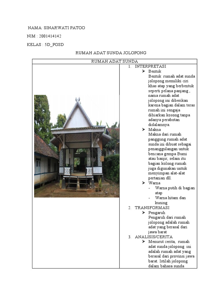 Rumah Adat Sunda Jolopong dan Maknanya | PDF