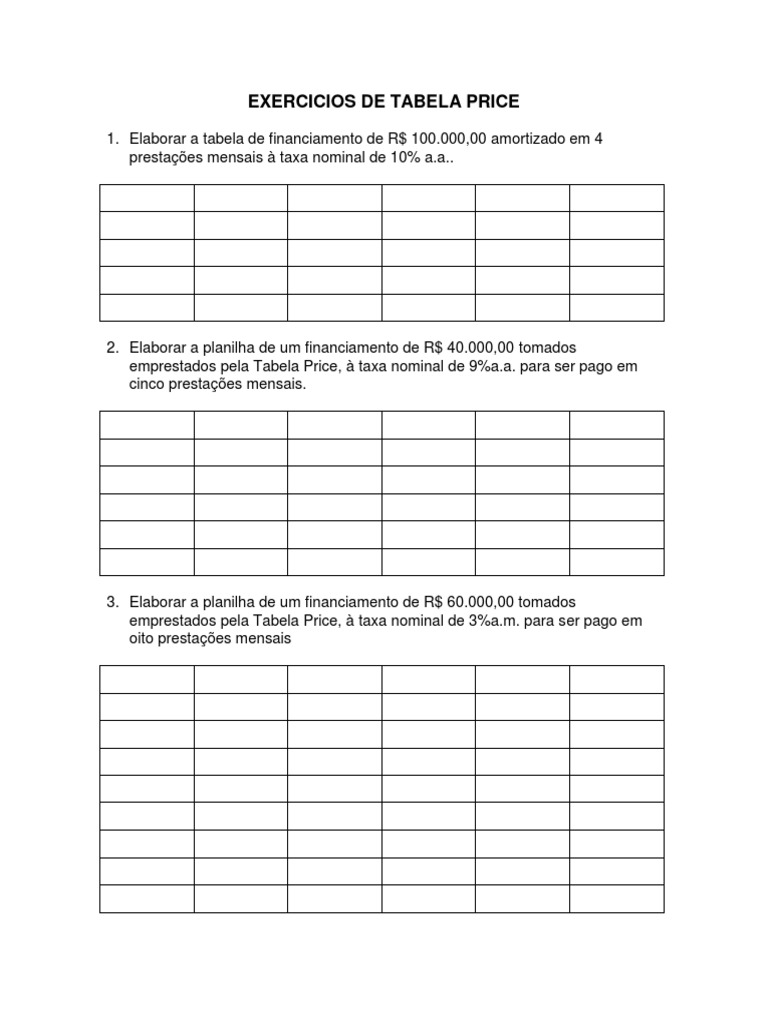 Exercícios - Aula 9 - Tabela Price | PDF