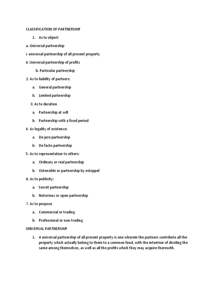 Classification of Partnership | PDF | Partnership | Property