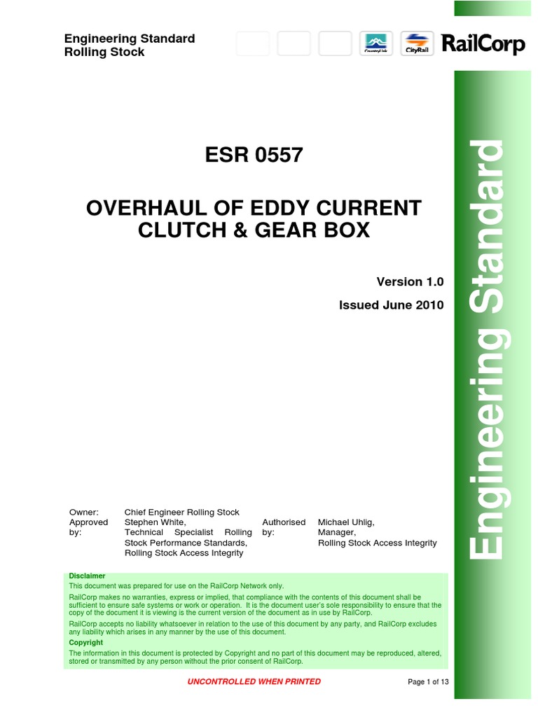 Esr 0557-Overhaul of Eddy Current Clutch & Gear Box | PDF | Clutch | Gear