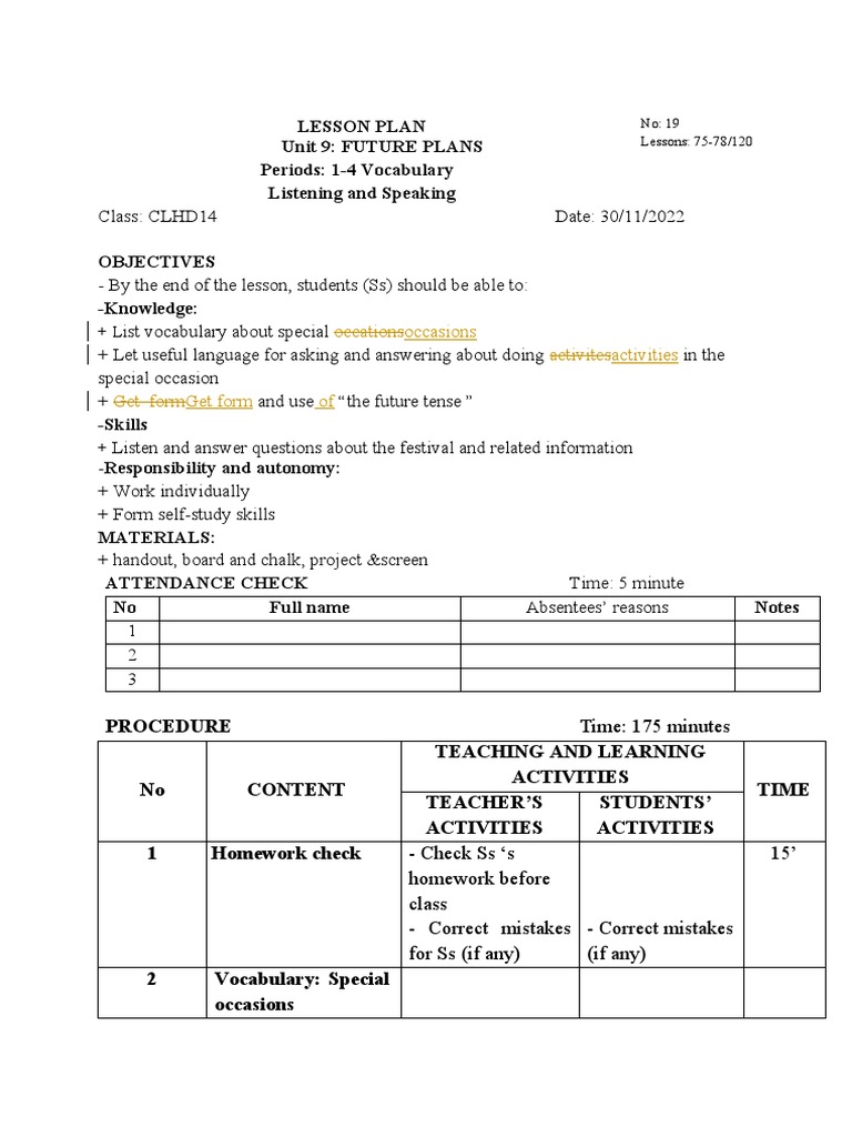 Lesson Plan Unit 9 | PDF | Lesson Plan | Pedagogy