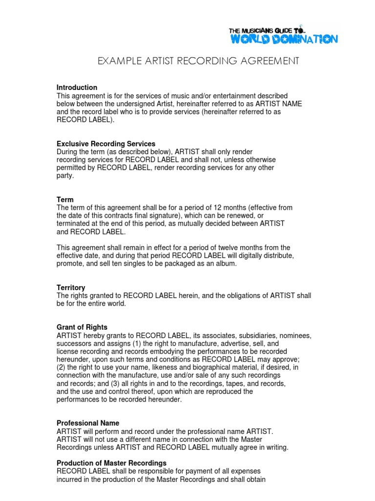Record Contract | PDF | Record Label | Royalty Payment