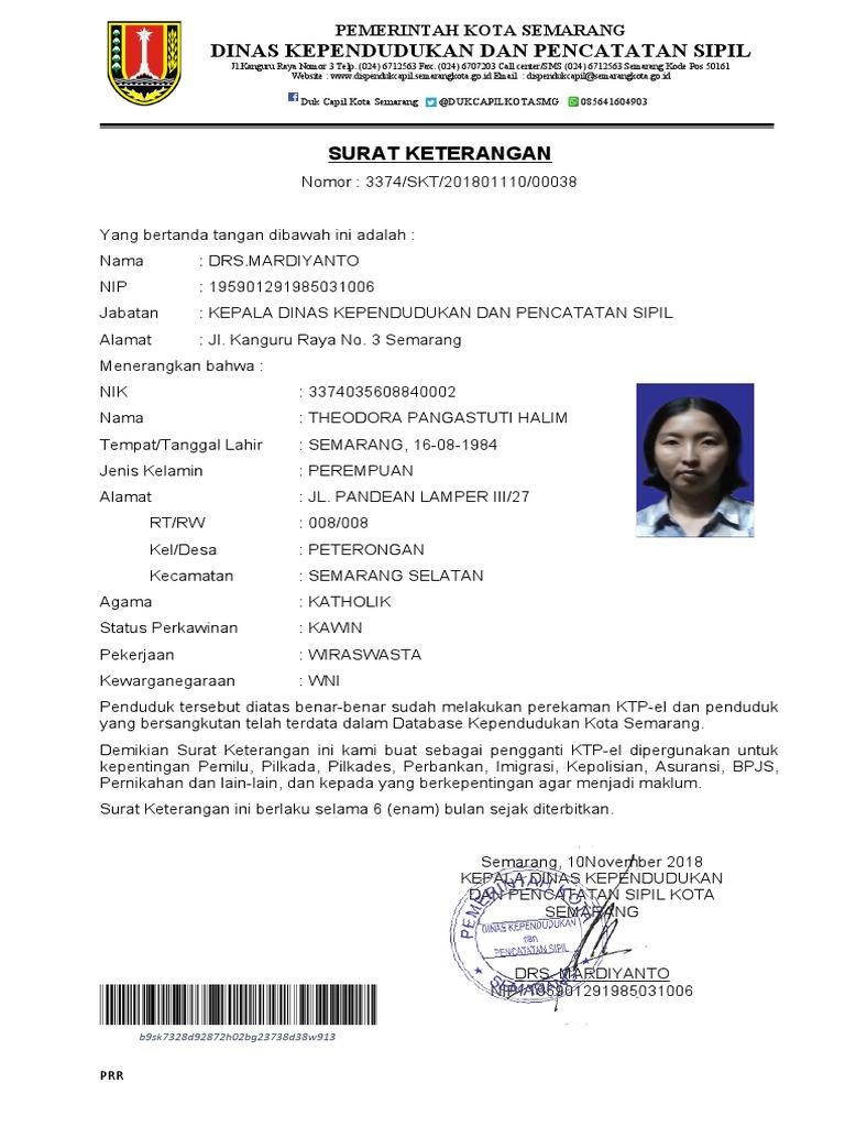 Surat Keterangan Pengganti KTP Semarang | PDF