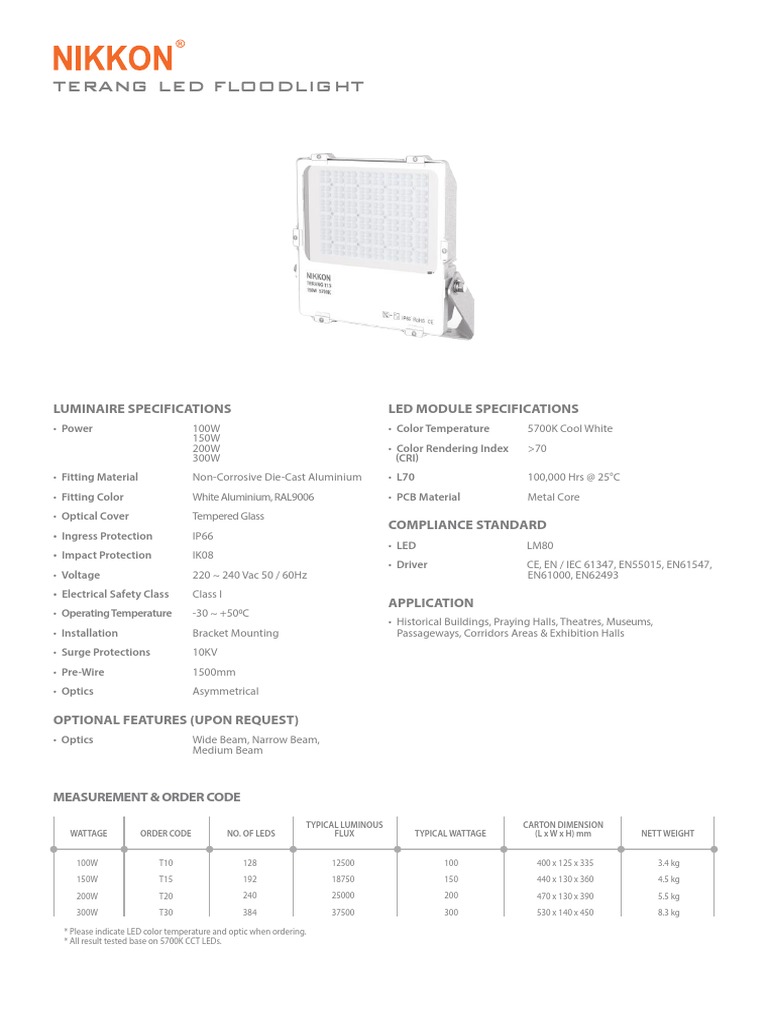 Terang Floodlight | PDF | Light Emitting Diode | Electrical Components