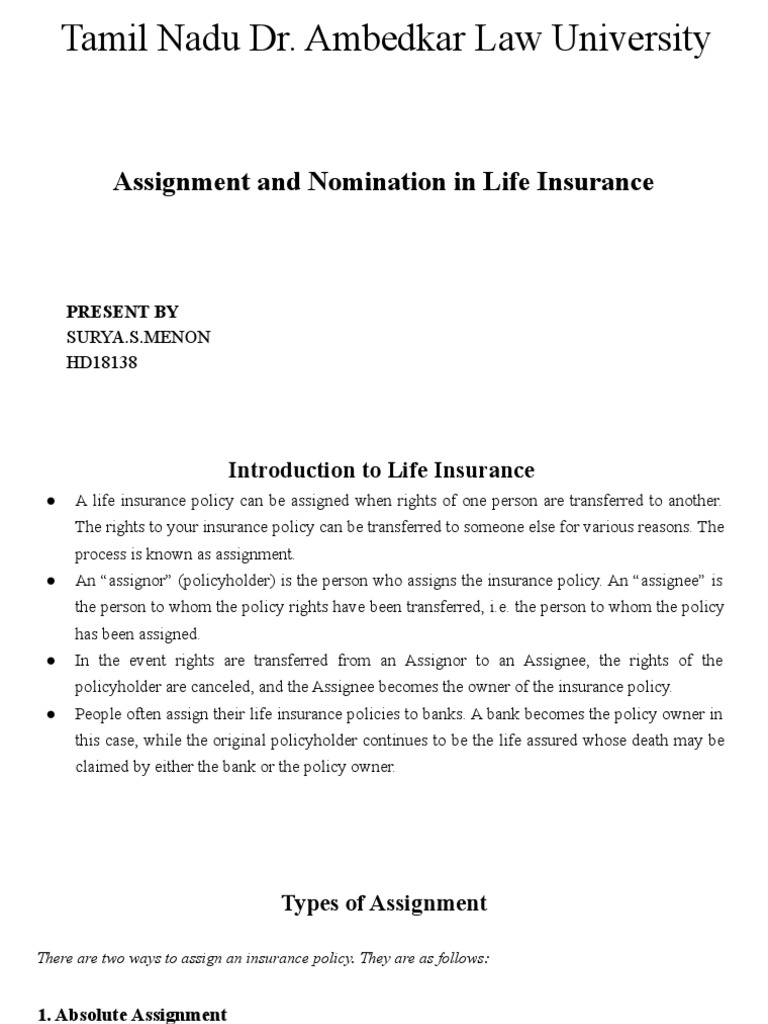 Assignment and Nomination in Life Insurance | PDF | Assignment (Law ...