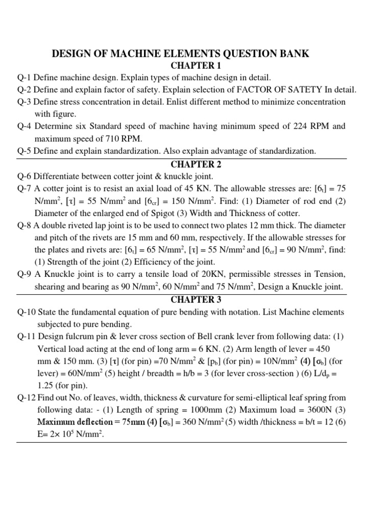 Dme Question Bank | Download Free PDF | Bearing (Mechanical) | Stress ...