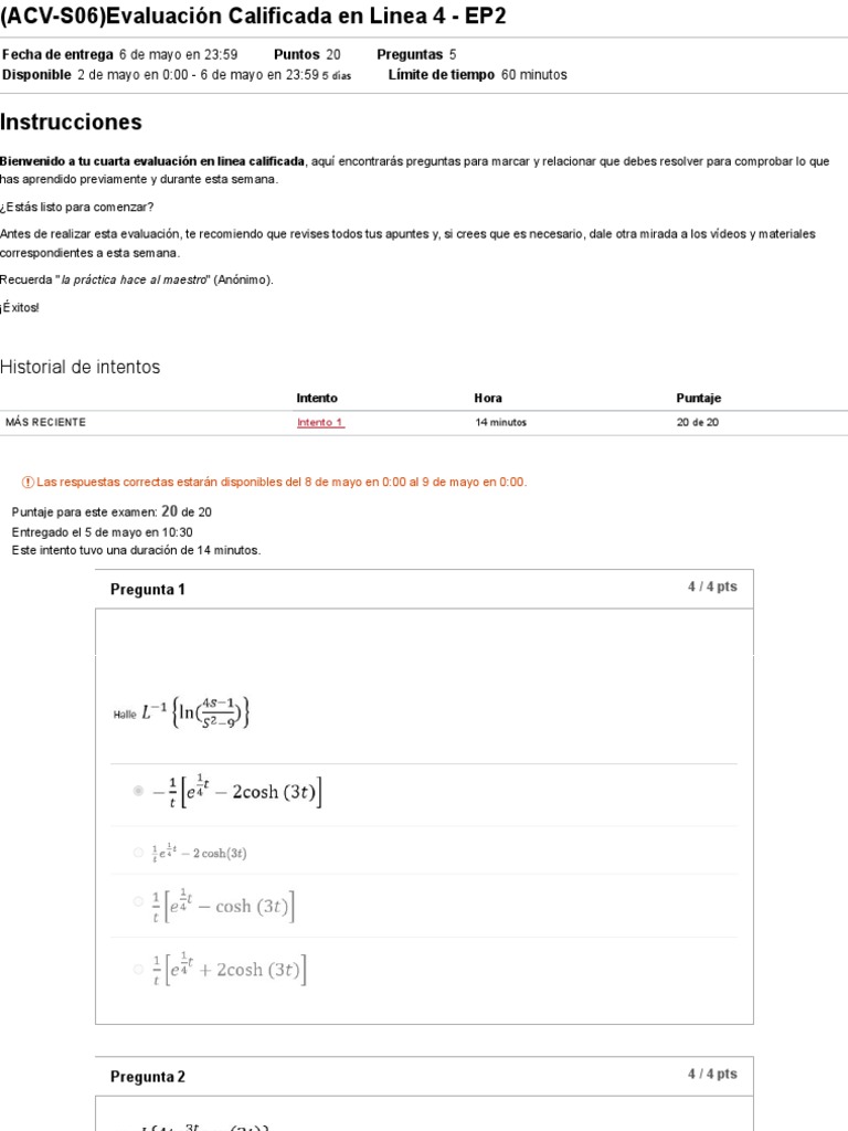 (ACV-S06) Evaluación Calificada en Linea 4 - EP2 - CALCULO PARA LA TOMA DE DECISIONES (31699) | PDF