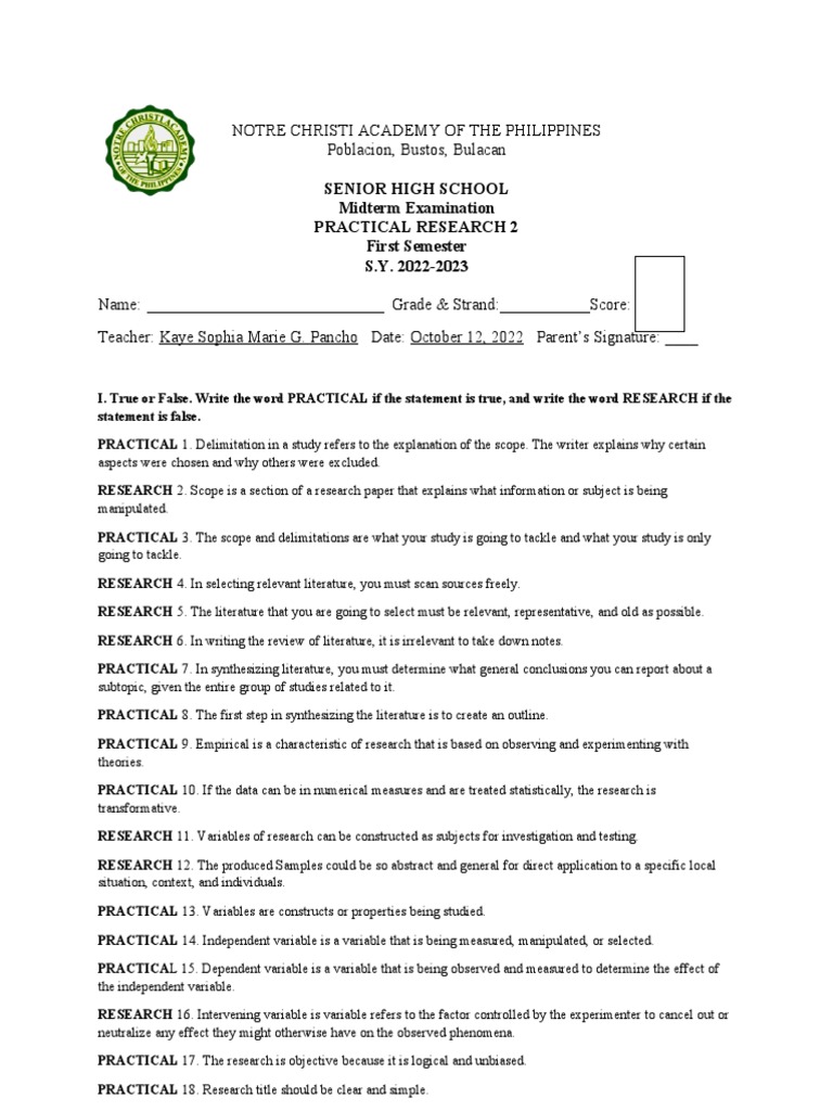 Therese Santos - Midterm-Exam-PR2-EDITED | Download Free PDF | Quantitative Research | Survey ...