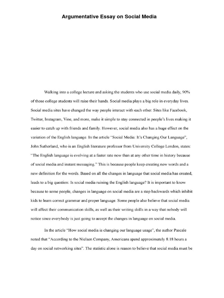 Argumentative Essay On Social Media | PDF