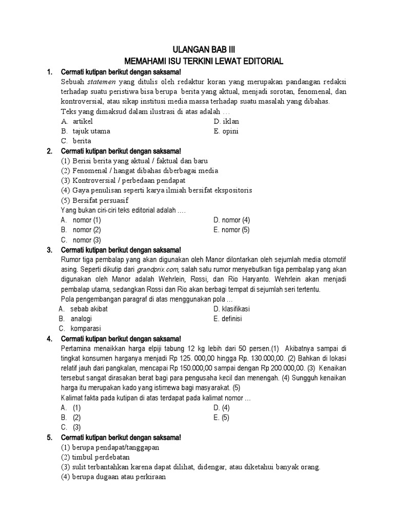 12 Soal Bab 3 Teks Editorial-1 | PDF