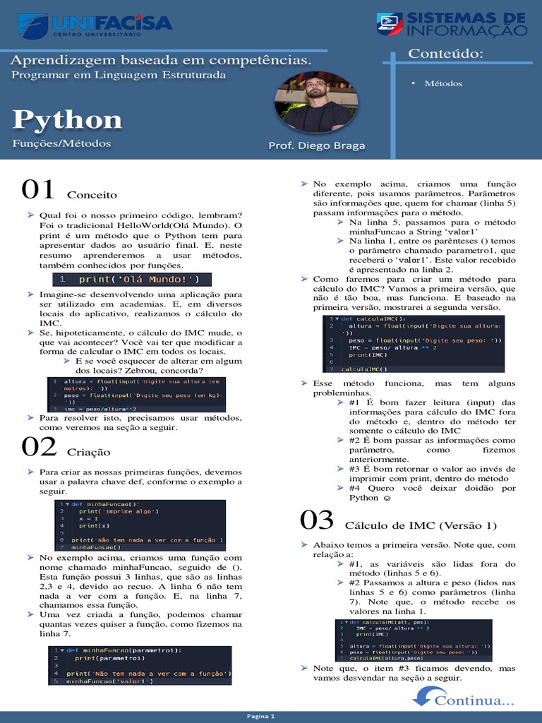 Métodos em Python: Funções e Cálculo de IMC | PDF | Python (linguagem ...