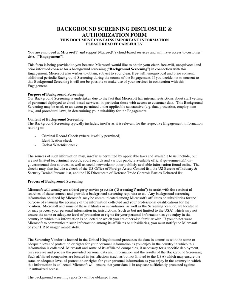Disclosure and Authorisation Form Package7 | PDF | Background Check ...