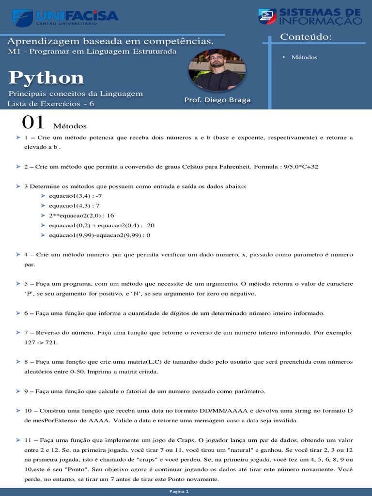 Cheat Sheet - Python - Lista de Exercicios 7 | PDF