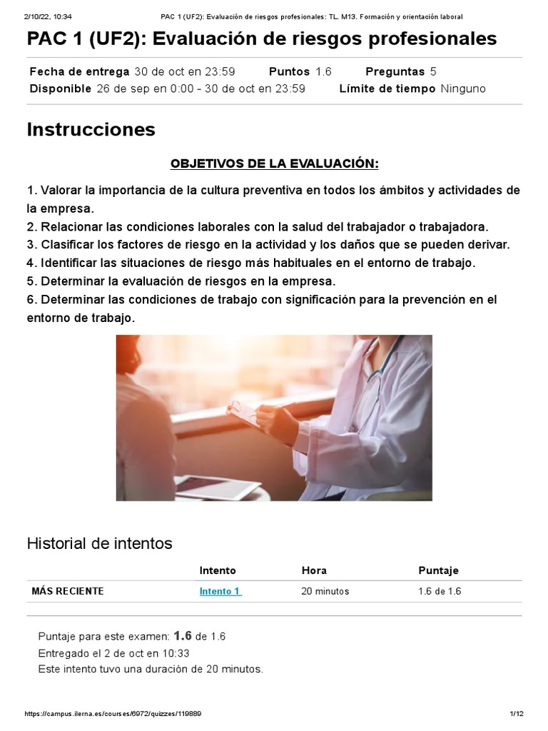 PAC 1 (UF2) - Evaluación de Riesgos Profesionales - TL. M13. Formación y Orientación Laboral ...