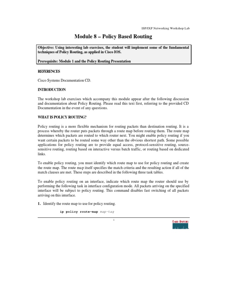 Module 8 - Policy Based Routing: ISP/IXP Networking Workshop Lab | PDF | Routing | Router ...