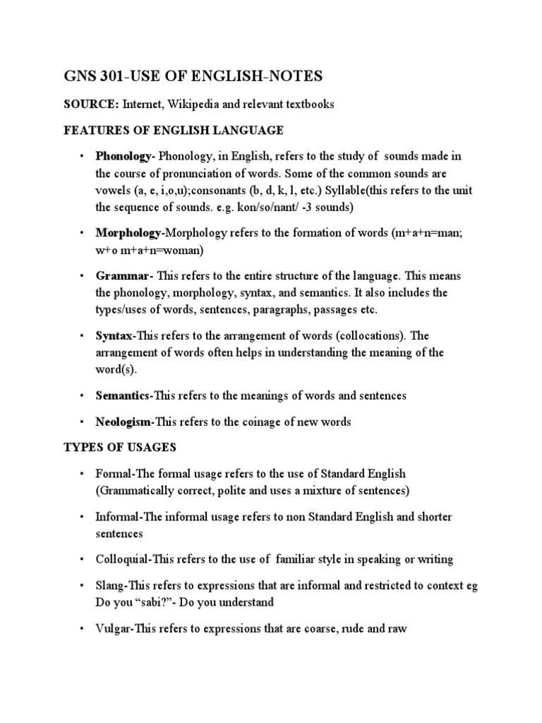 GNS 314 - (Comprehensive Note Till Direct and Indirect Speech) | PDF | Adverb | Verb
