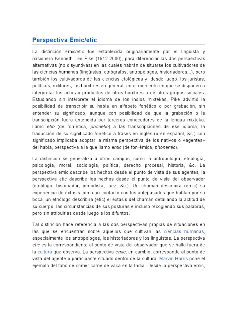 Perspectiva Emic - Etic | PDF | Cristobal colon | Perspectiva (Gráfica)