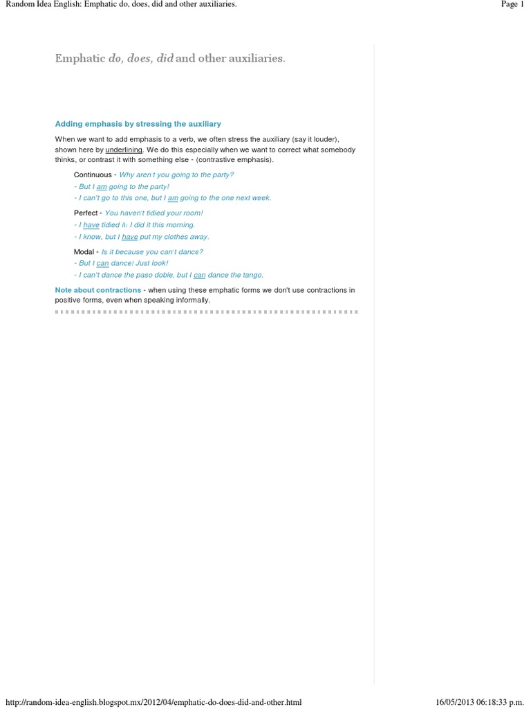 Auxiliaries For Emphasis Practice Pdf Grammatical Tense English