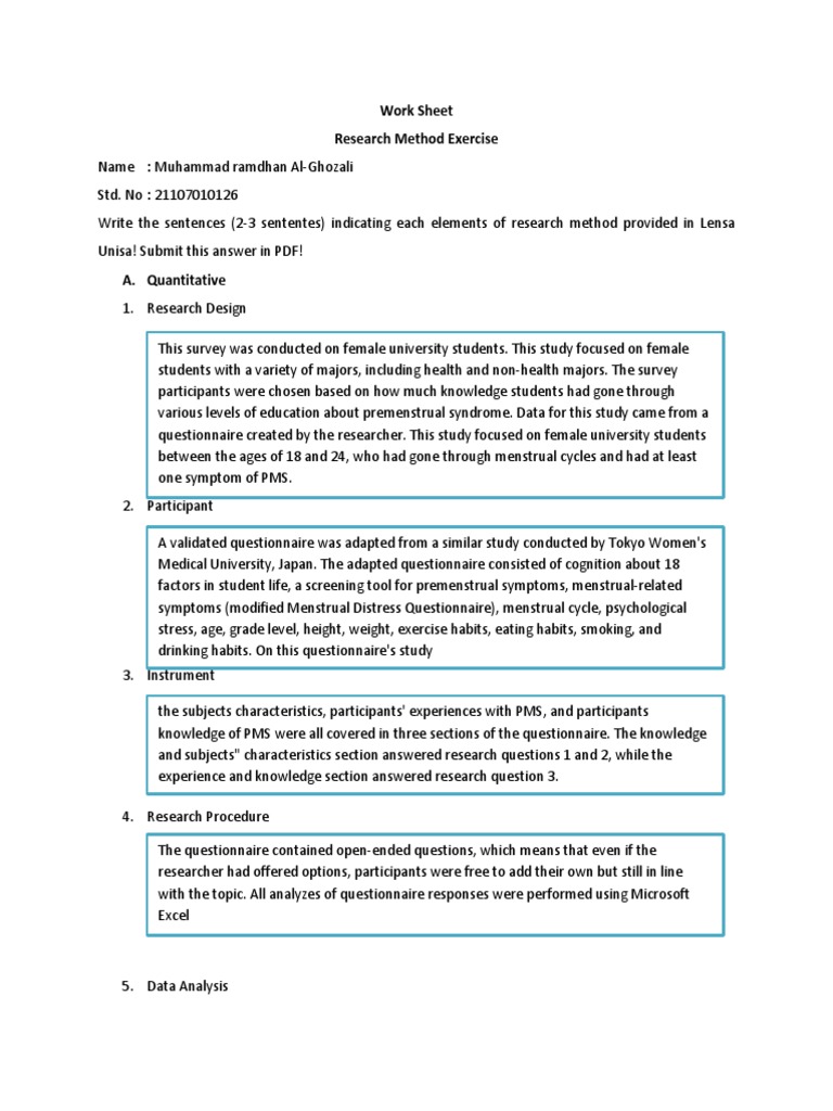 Answer Sheet - Research Method Exercise 01 | PDF | Premenstrual ...